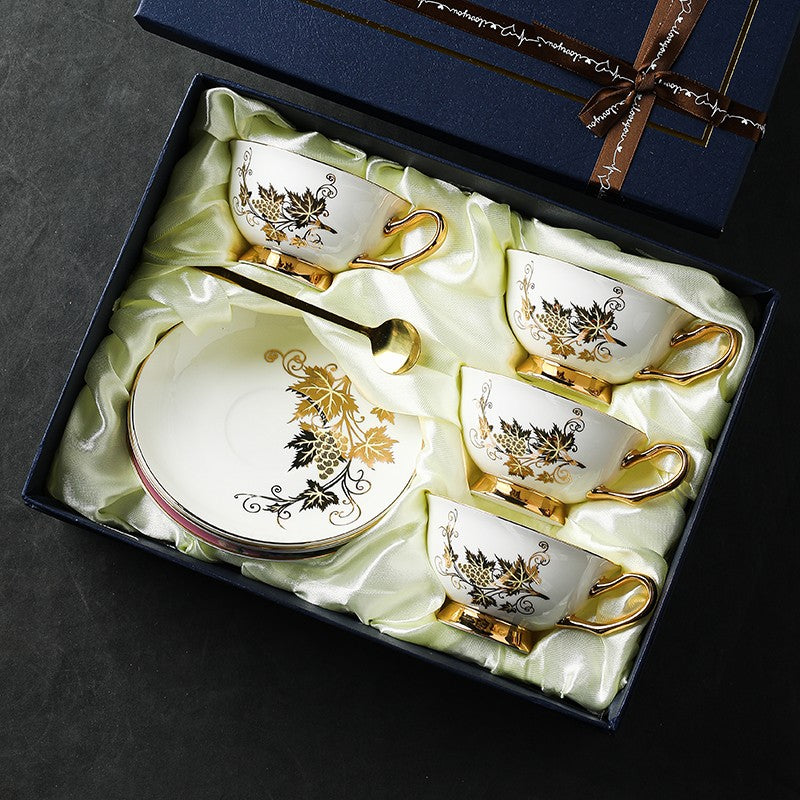 Golden Leaves and Grapes Porcelain Tea Cup Saucer Set, 7.4 oz British ...