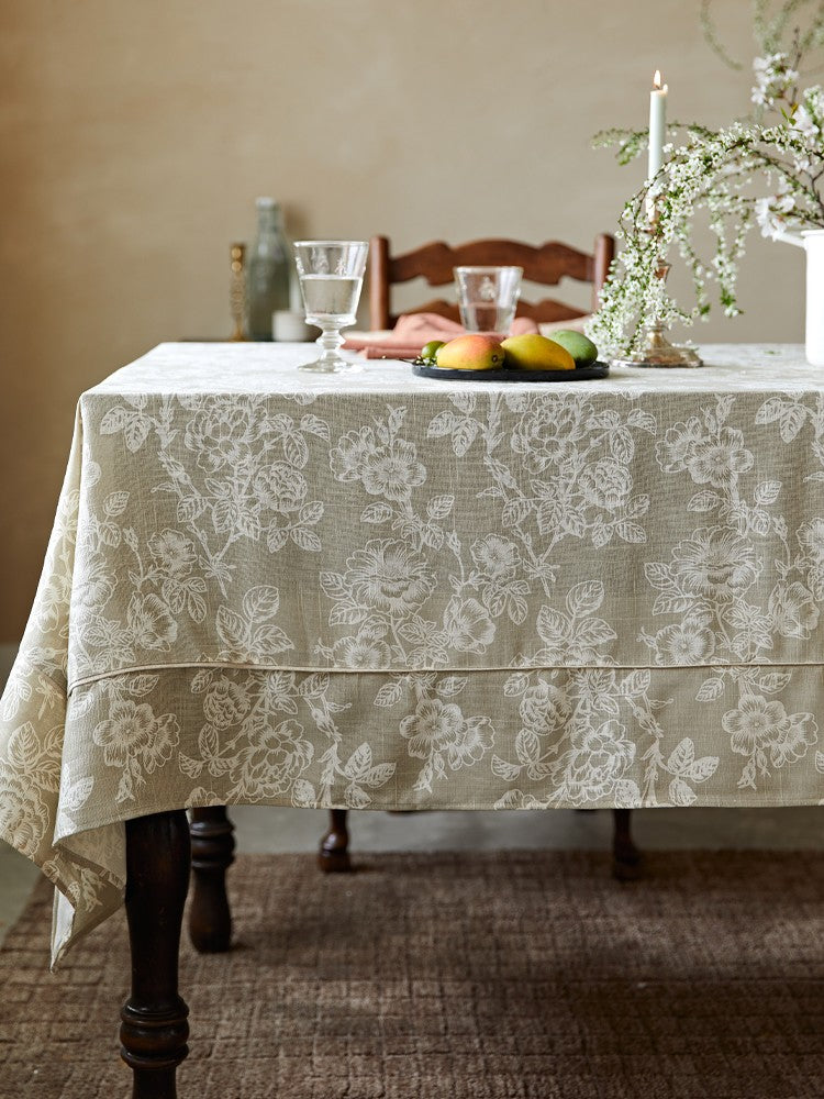 French Flower Pattern Tablecloth for Round Table, Vintage Rectangle Ta ...