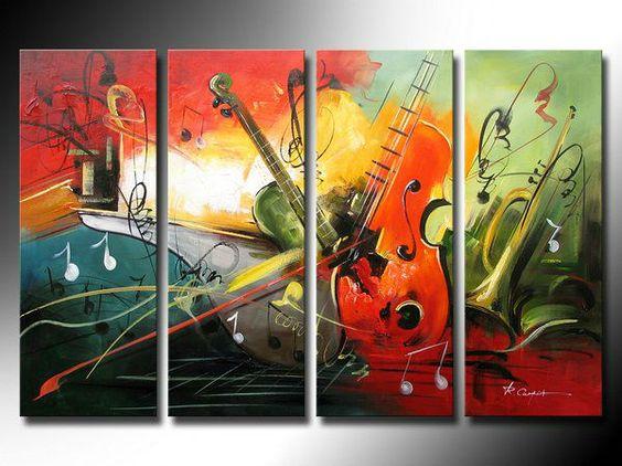 4 Piece Wall Art, Music Player Painting, Extra Large Canvas Painting ...