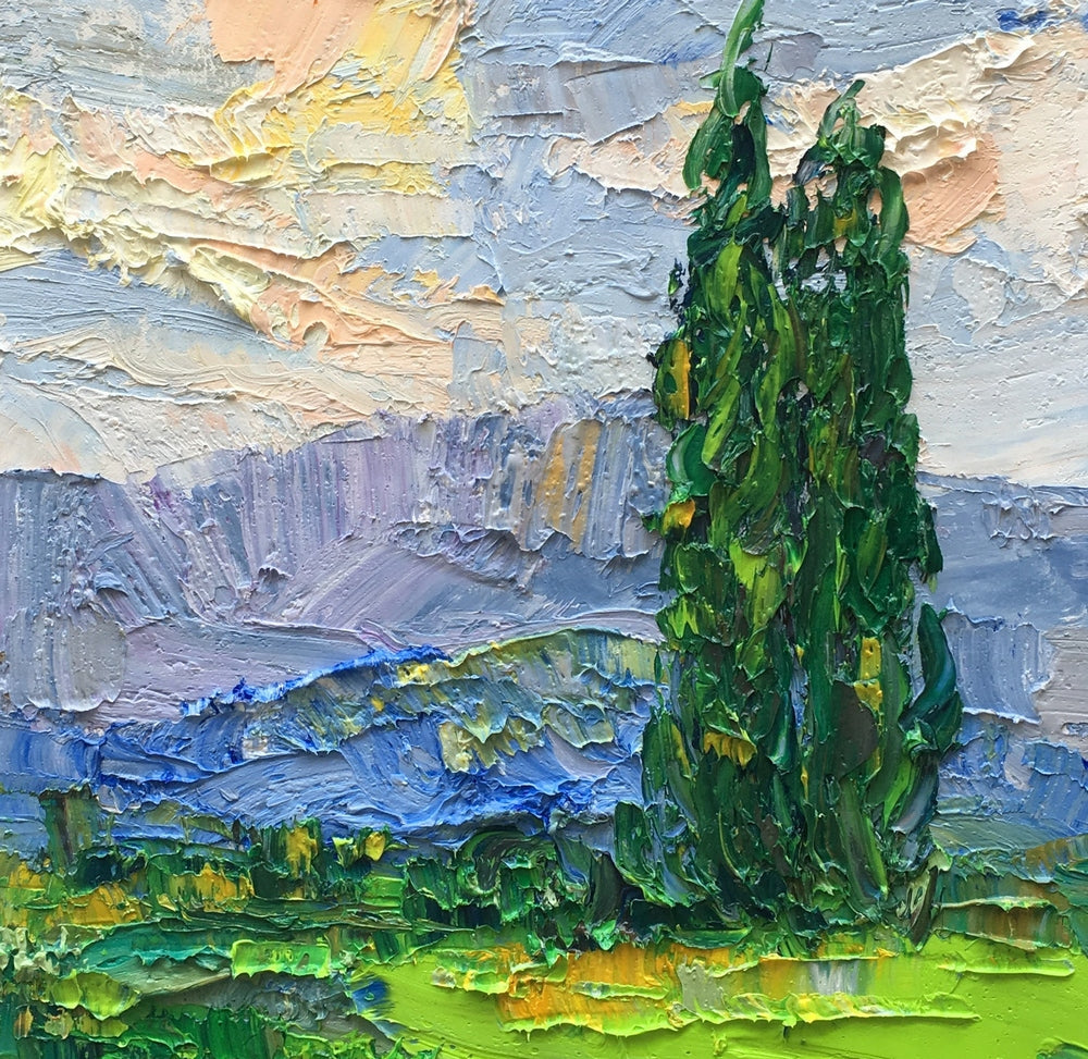 Landscape Painting, Mountain Tree Painting, Small Oil Painting, Heavy ...